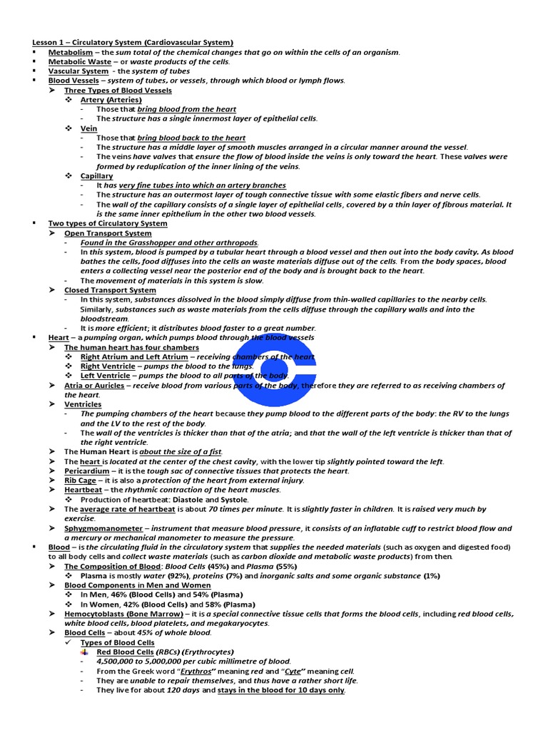 Reviewer Science Grade 9 | PDF | Circulatory System | Heart