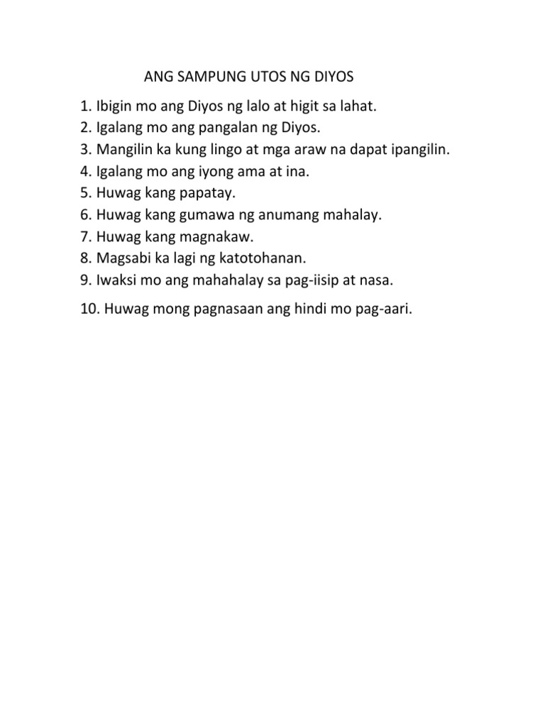 Ang Sampung Utos NG Diyos | PDF
