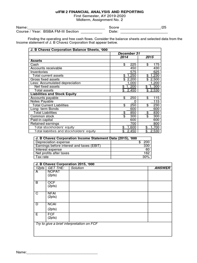 SCF - OCF - FCF of JCB Chavez | PDF | Equity (Finance) | Balance Sheet