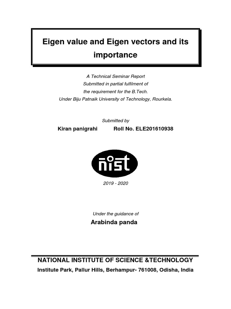 Kiran Report | PDF | Eigenvalues And Eigenvectors | Matrix (Mathematics)