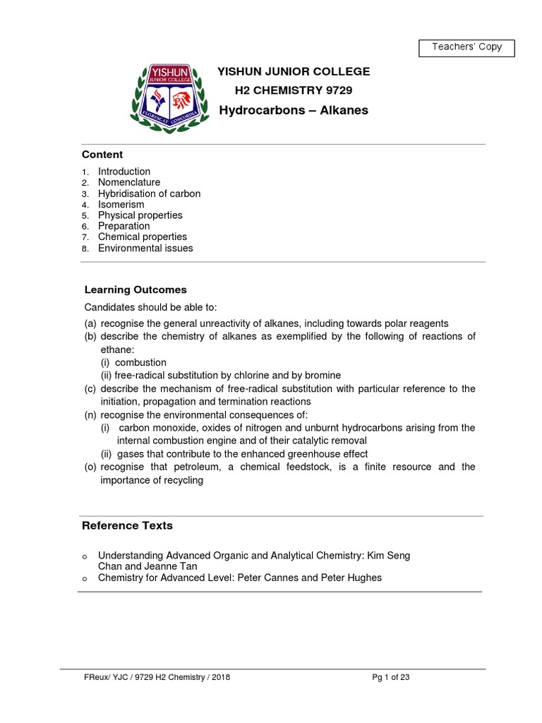 Alkanes Lecture Notes PDF | PDF | Alkane | Hydrocarbons