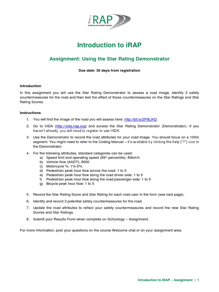 Assignment Introduction To iRAP Course - Using The Star Rating Demonstrator | PDF | Pedestrian ...