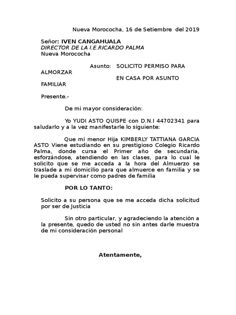 Carta Solicitud ALMUERZO | PDF