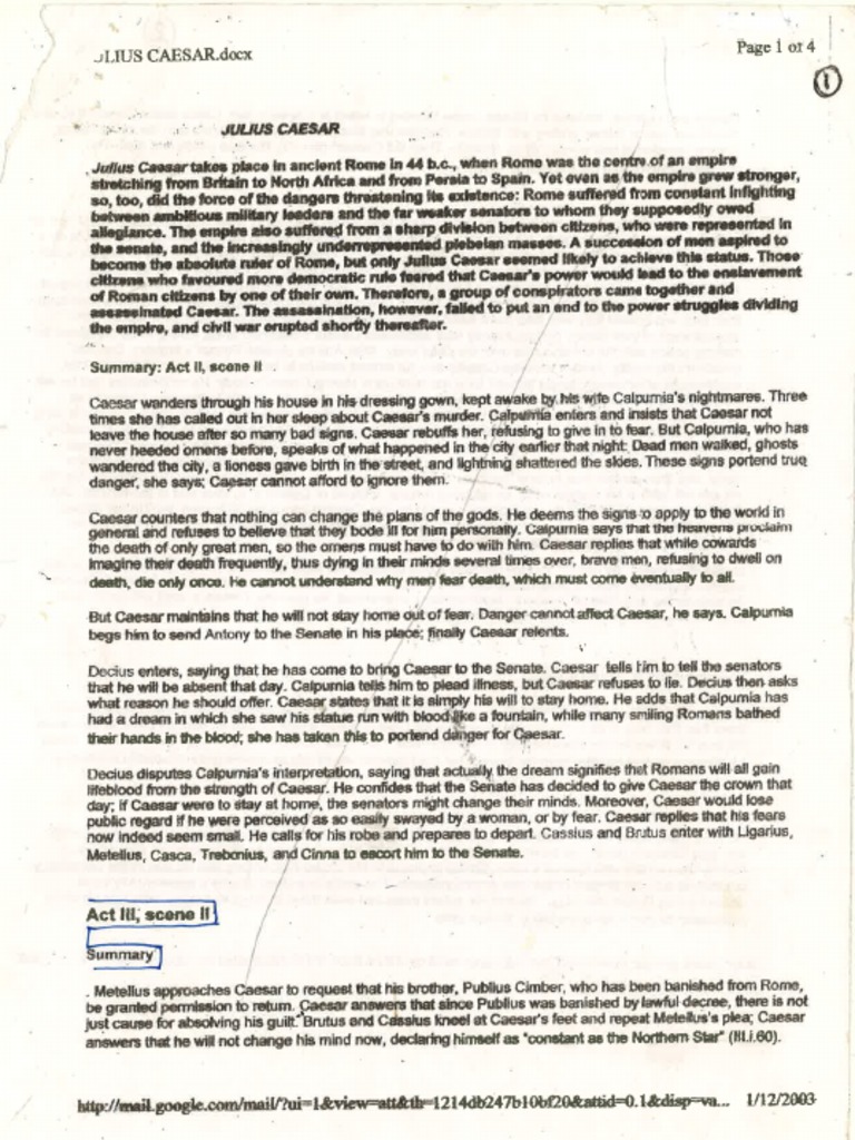 Julius Caesar Notes For Class X | PDF