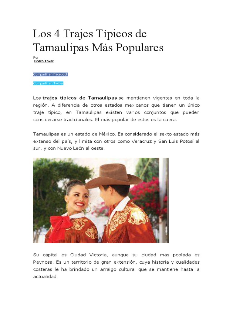 Los 4 Trajes Típicos de Tamaulipas Más Populares | PDF | Vestir | Ropa