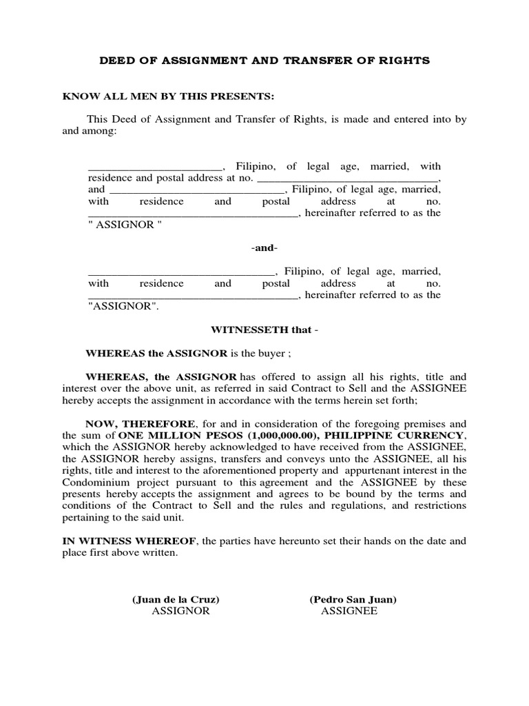 1deed of Assignment and Transfer of Rights | PDF | Assignment (Law ...
