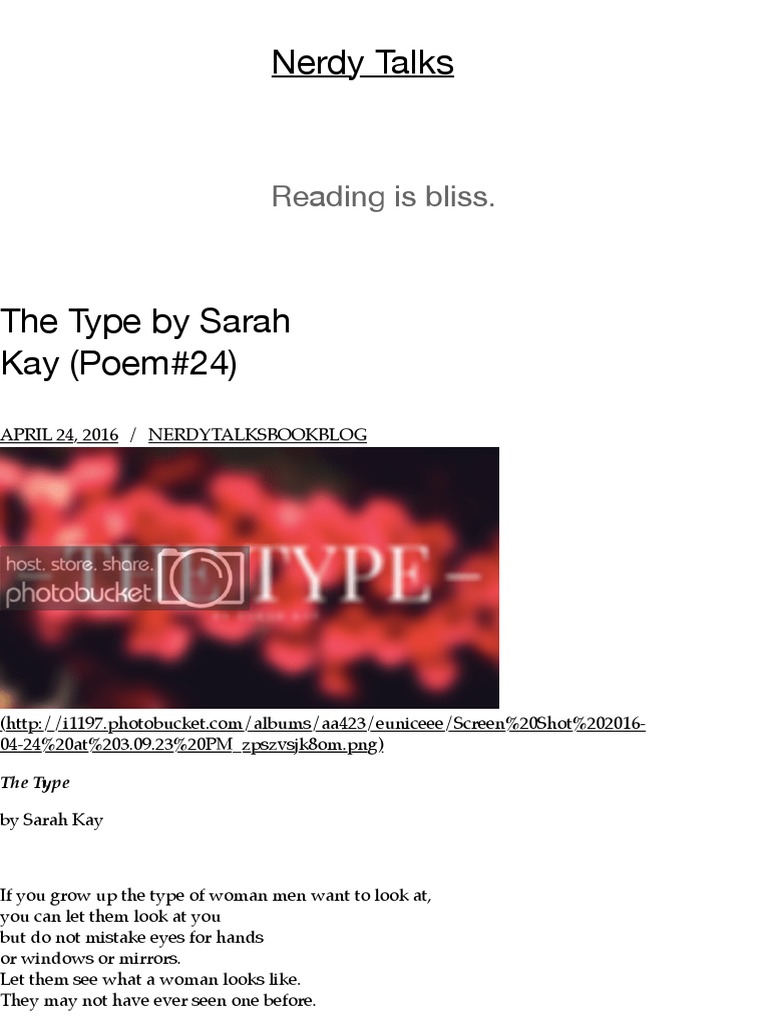 The Type by Sarah Kay (Poem#24) - Nerdy Talks | PDF