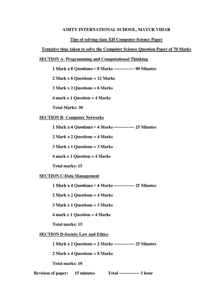 Tips To Solve QP of Cs (Python) Class 12 | PDF | Question | Test ...