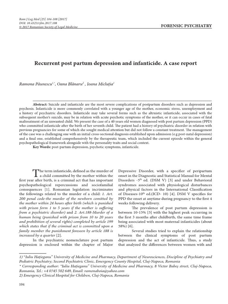 Recurrent Post Partum Depression and Infanticide. A Case Report | PDF ...