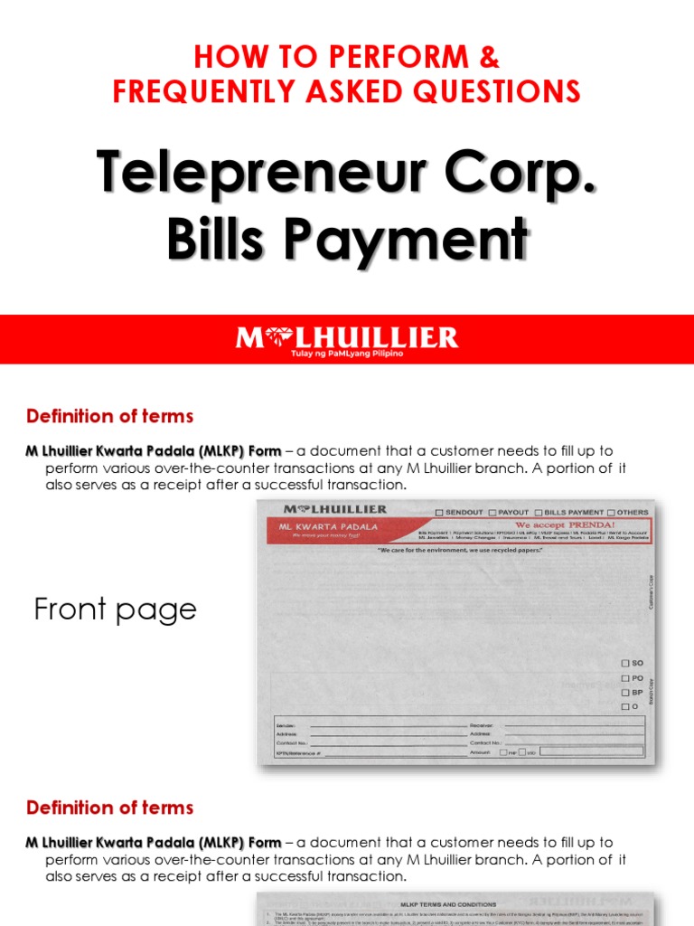 ML Bills Payment Instructions & FAQs For Telepreneur Corp v.082819 | PDF