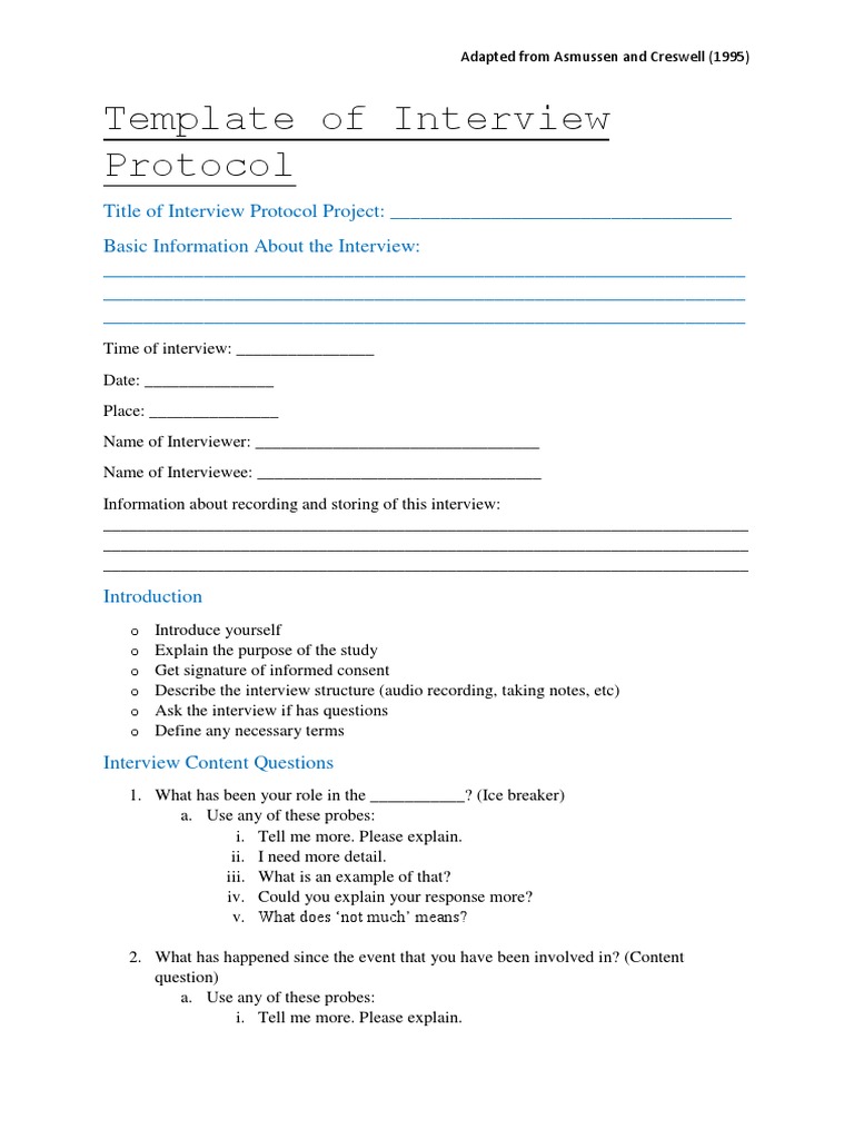 Template of Interview Protocol | PDF | Interview