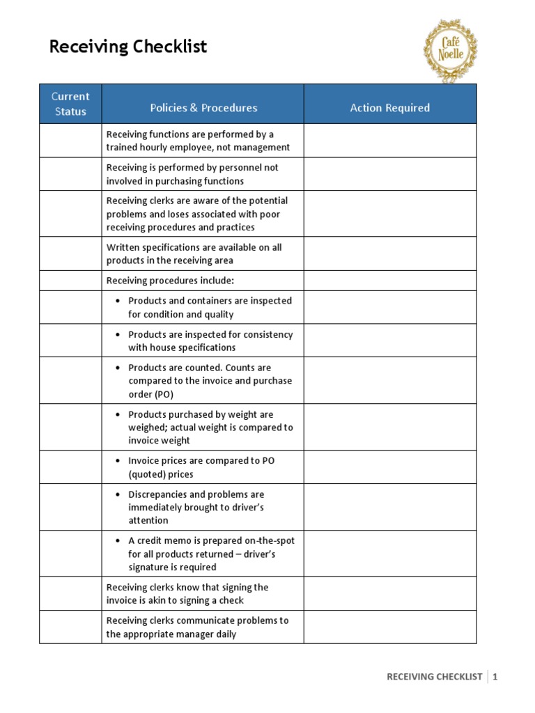 Receiving Checklist | PDF | Specification (Technical Standard) | Business