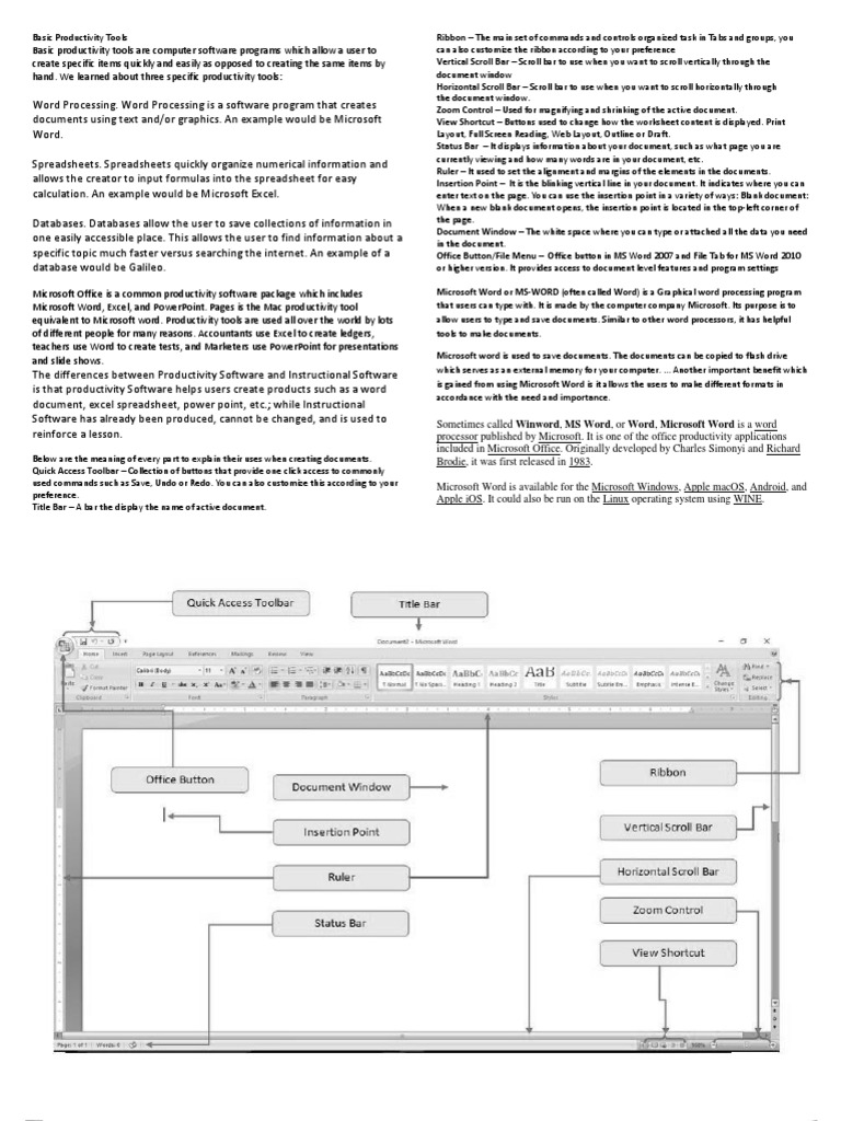 Basic Productivity Tools | PDF | Microsoft Word | Microsoft Office