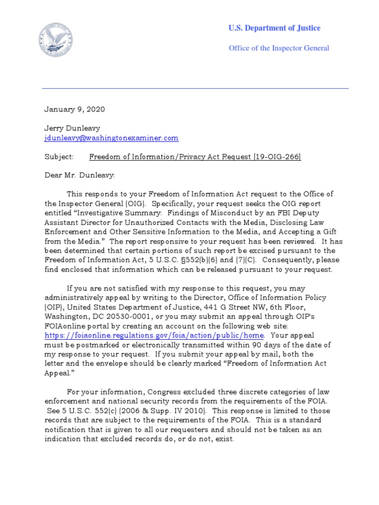 DOJ IG Report - C. Bryan Paarmann | PDF | Freedom Of Information Act ...