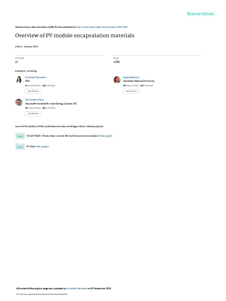 Overview PVmodule Encapsulation | PDF | Photovoltaics | Cross Link