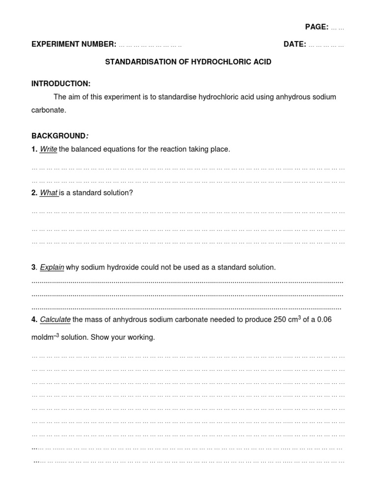 Standardisation of HCL | PDF | Hydrochloric Acid | Physical Chemistry