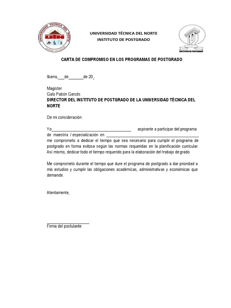 Carta Compromiso Posgrado 2015 | PDF