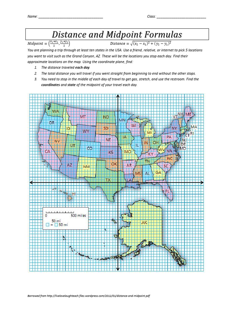 Geometry 1.3 Distance and Midpoint Formulas Trip Worksheet | PDF ...