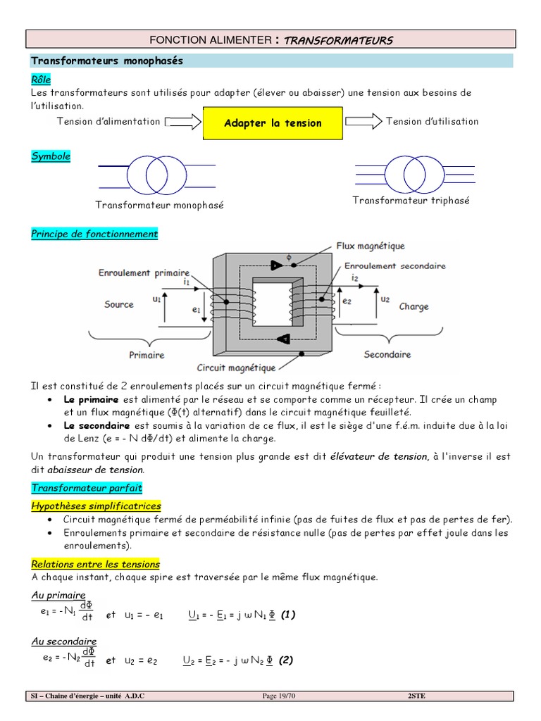 Cours Transfos PDF | PDF | Transformateur électrique | Tension électrique