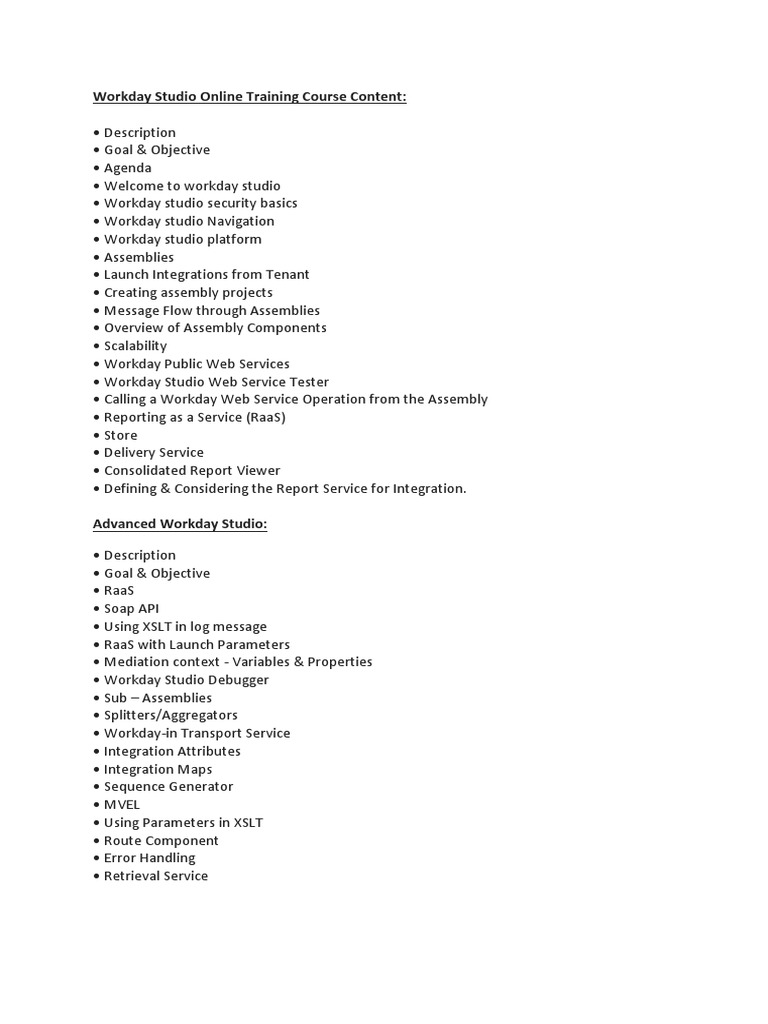 Workday Studio Course Content | PDF