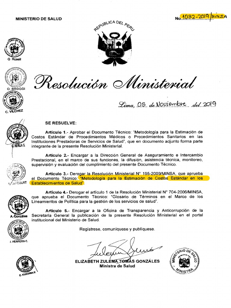 Resolucion Ministerial n 1032 2019 Minsa Costo Estandar Resolucion Ministerial n 1032 2019 Minsa Costo Estandar