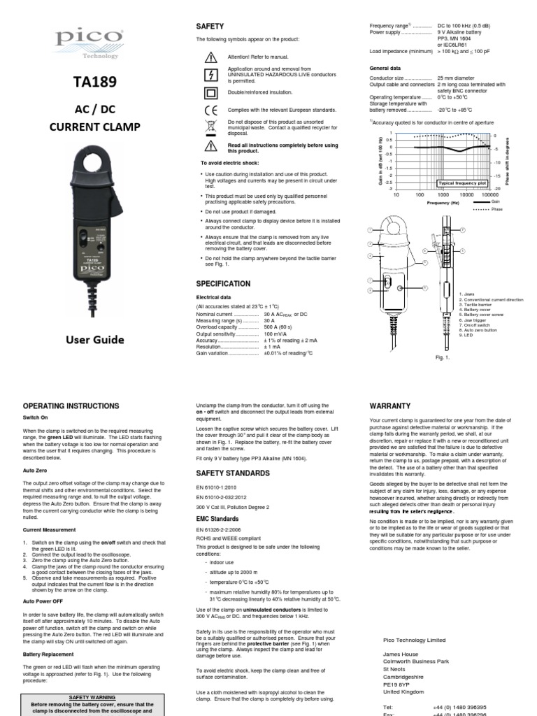 TA189 30 A Current Clamp User Guide | PDF | Switch | Manufactured Goods