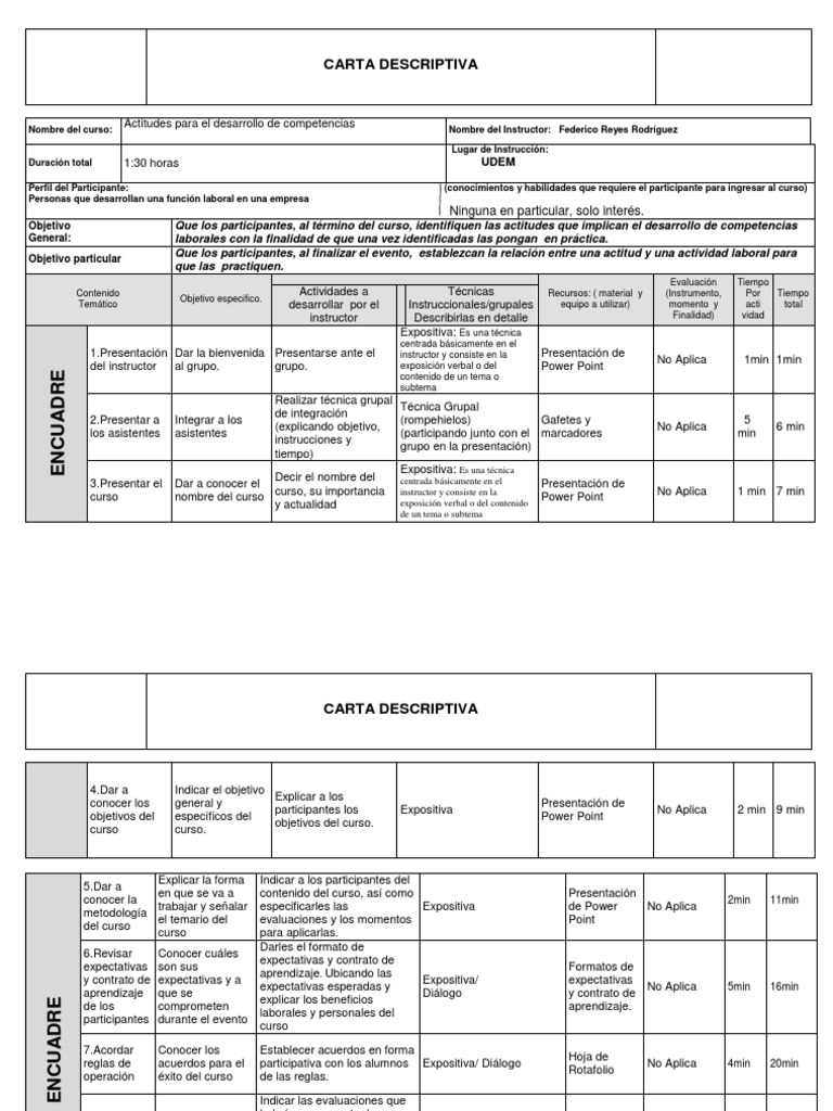 Carta Descriptiva De Curso