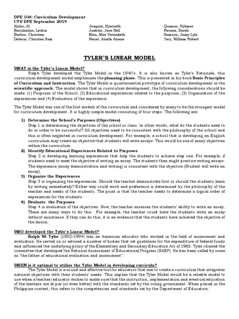 Tyler Model | PDF | Learning | Teachers