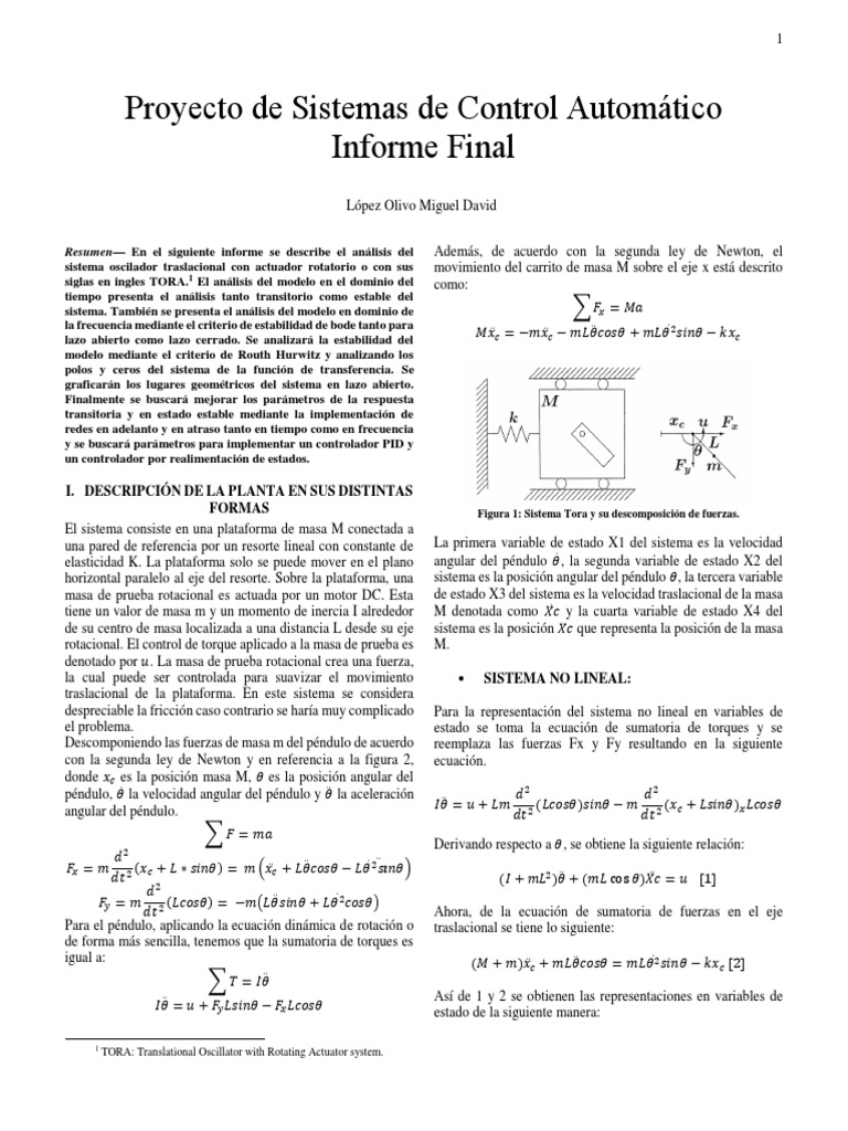 TORA System | PDF | Péndulo | Matriz (Matemáticas)