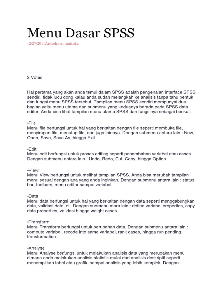 Menu Dasar SPSS | PDF