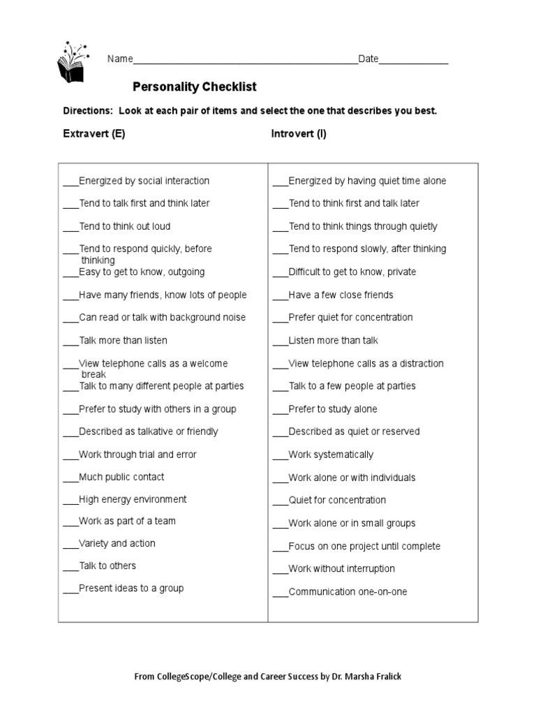 Personality Checklist | PDF | Extraversion And Introversion ...