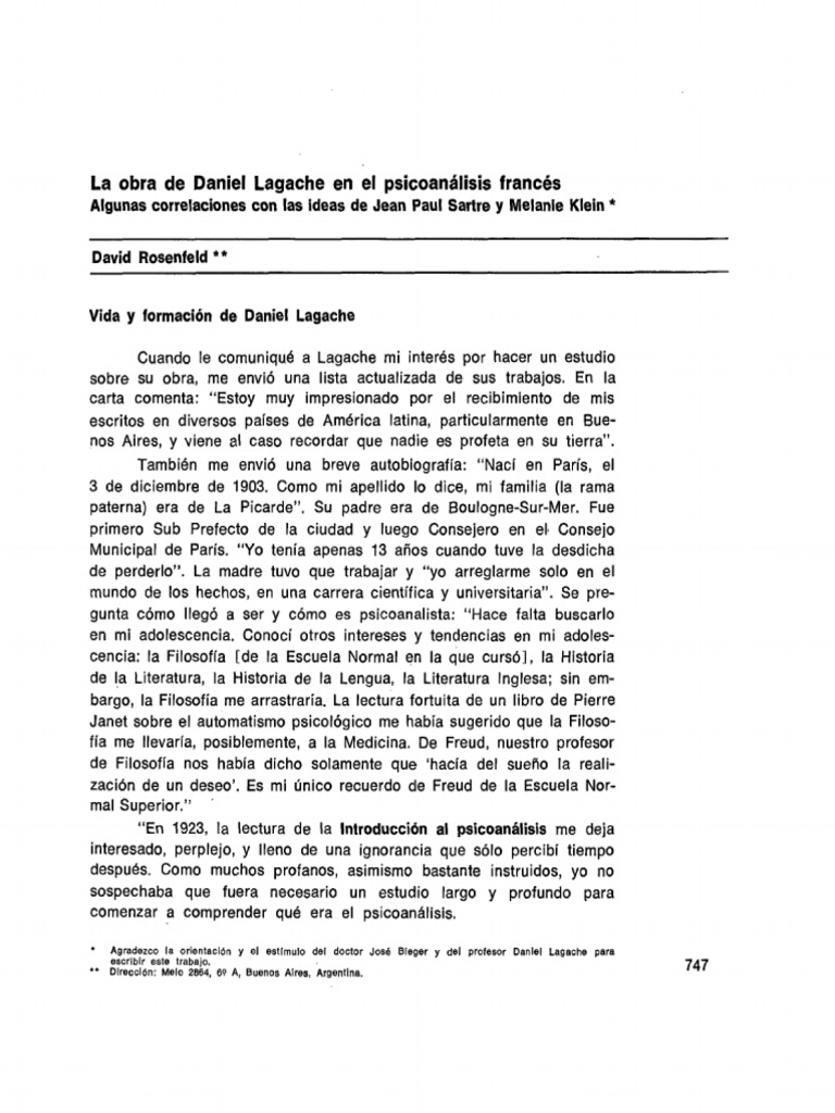 Análisis de la influyente obra del psicoanalista francés Daniel Lagache ...