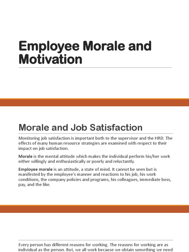 Employee Morale and Motivation | PDF | Motivation | Motivational