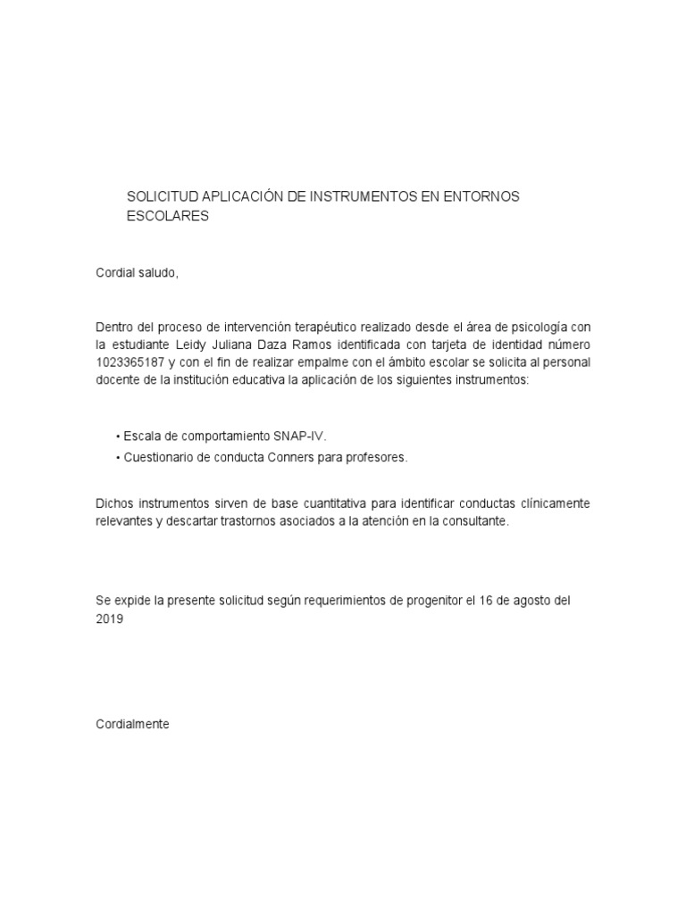Solicitud Aplicacion de Pruebas PDF | PDF
