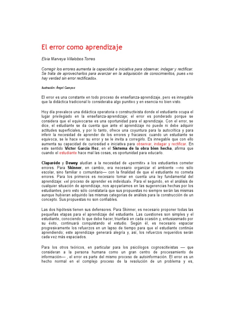 El error como oportunidad de aprendizaje | PDF | Aprendizaje | Memoria
