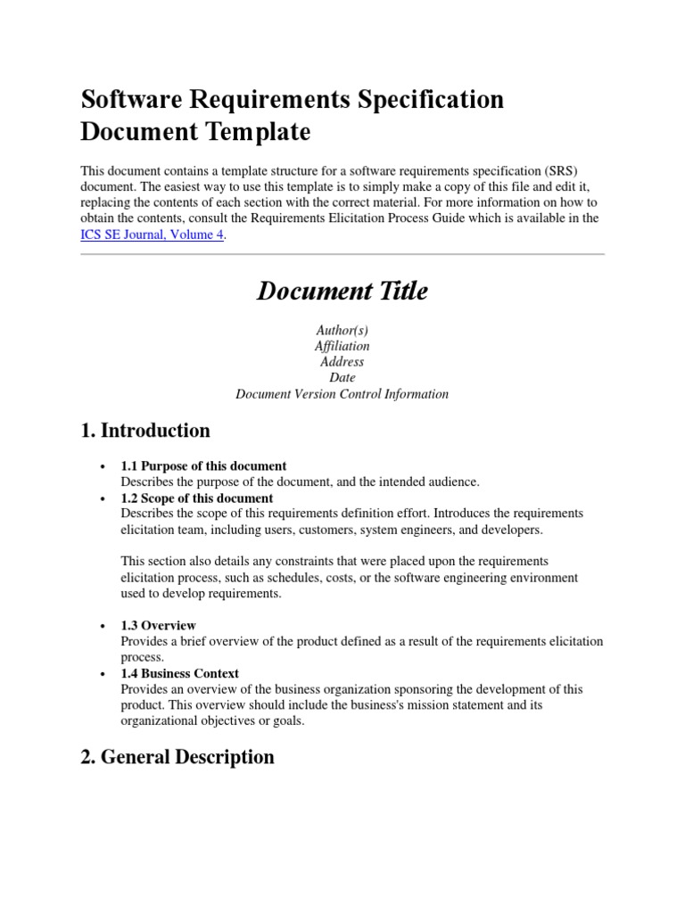 Software Requirements Specification Template | PDF | Class (Computer ...