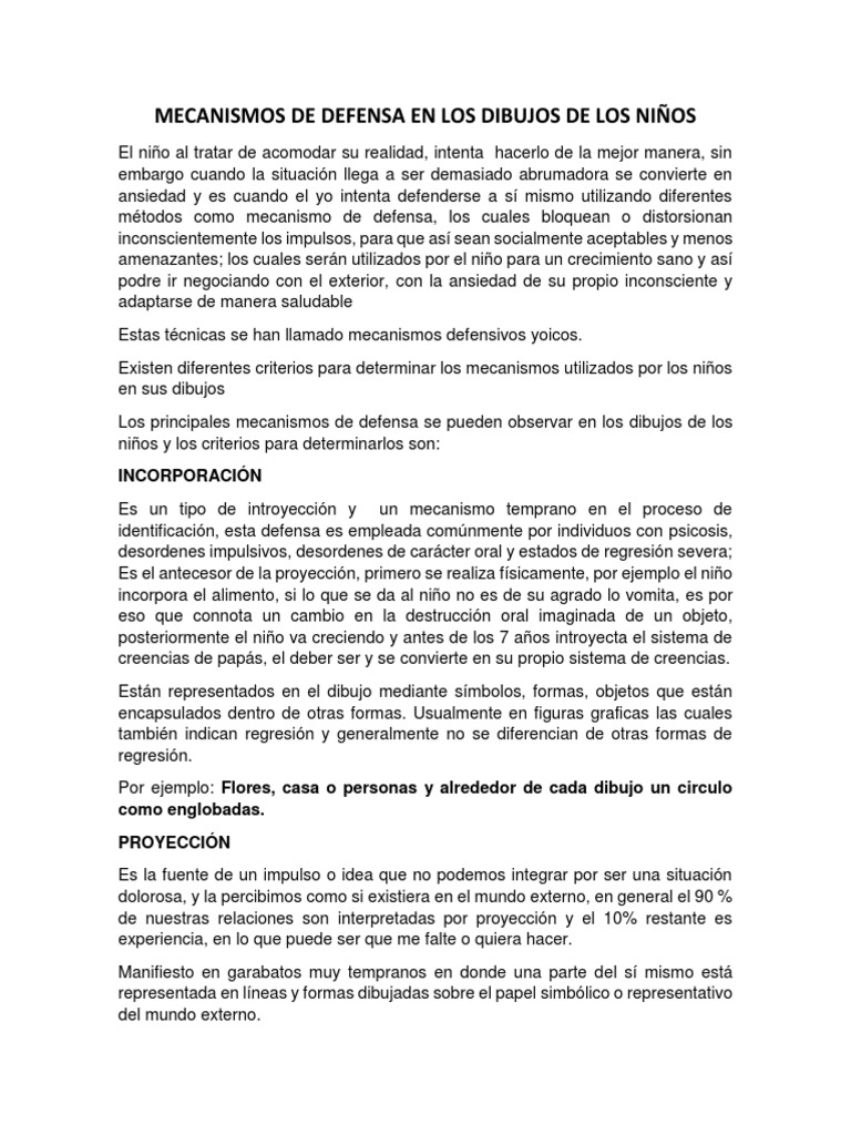 Mecanismos de Defensa en Los Dibujos de Los Niños | PDF | Mecanismos de ...