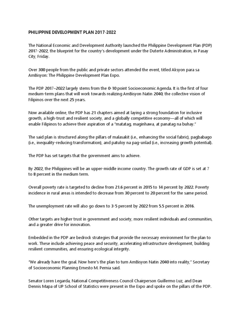 Philippine Development Plan 2017-2022 | PDF | Economic Development ...