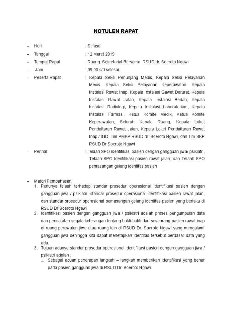 NOTULEN RAPAT Revisi SPO Identifikasi Pasien Jiwa | PDF