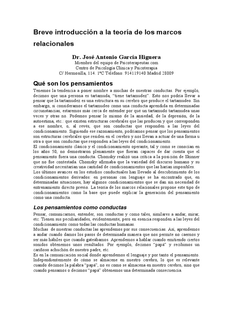 La Teoria de Los Marcos Relacionales PDF | PDF | Tartamudeo | Teoría