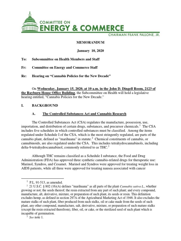 Congressional Marijuana Hearing Memo | PDF | Controlled Substances Act ...