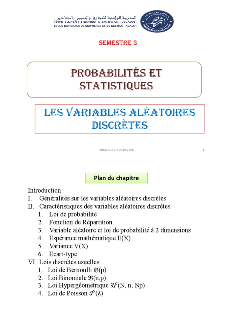 Chapitre 4 Variables Al Atoires Version 3 | PDF | Loi de probabilité ...