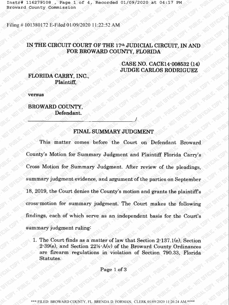 Florida Carry v Broward County Final Summary Judgment