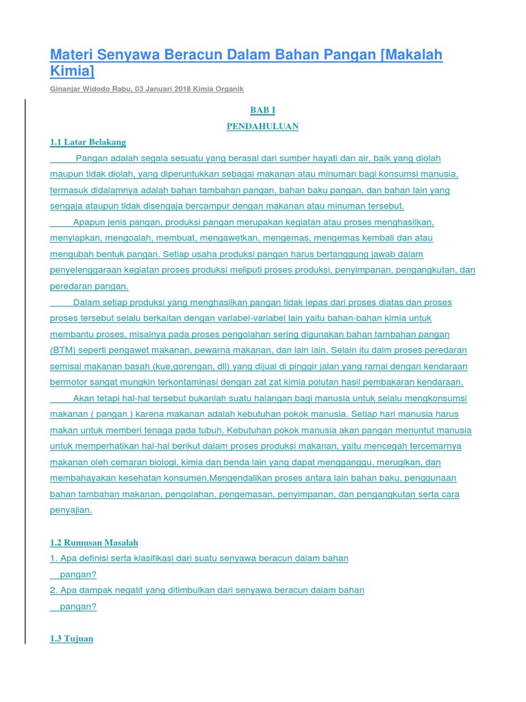 Senyawa Beracun dalam Pangan: Risiko dan Dampak | PDF