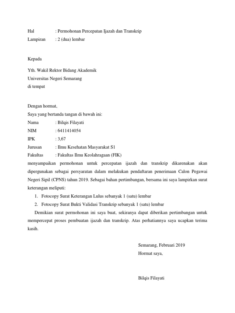 Surat Permohonan Ijazah | PDF