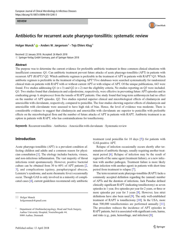 Antibiotics For Recurrent Acute Pharyngo-Tonsillitis Systematic Review ...