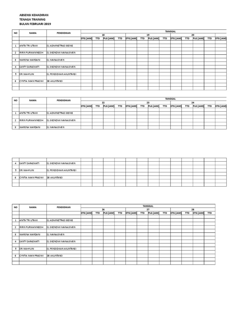 Absensi Training | PDF