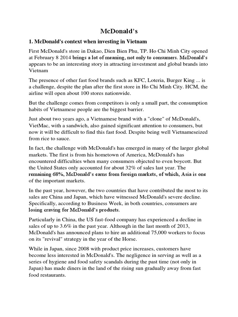 McDonalds Case Study | PDF | Mc Donald's | Vietnam