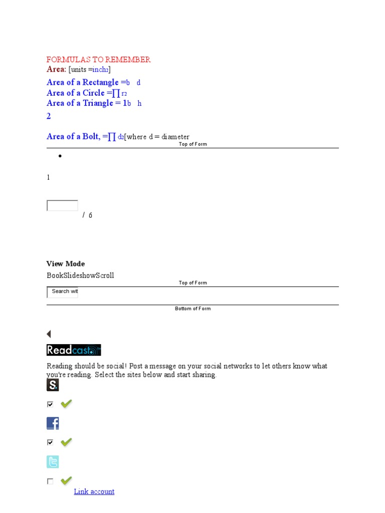 Formulas To Remember | PDF | Beam (Structure) | Bending