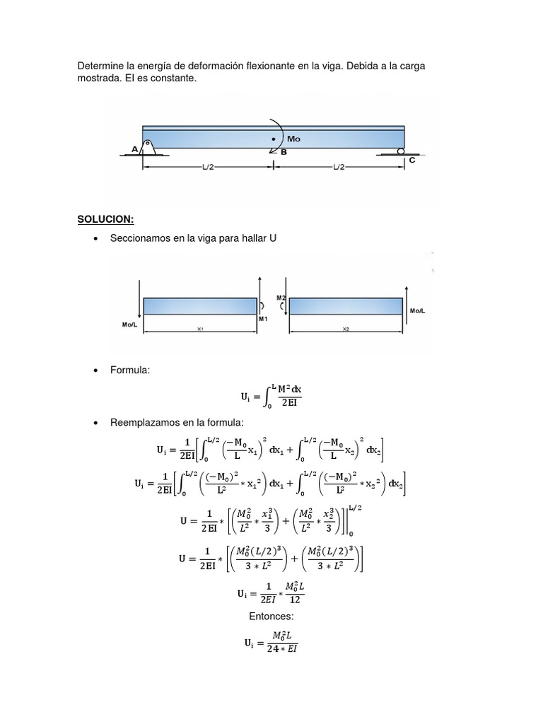 Determine La Energía de Deformación Flexionante en La Viga | PDF